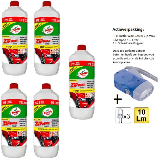 Turtle Wax 52880 Zip Wax Shampoo - 1,5 Liter - 5 Stuks + Zaklamp ...