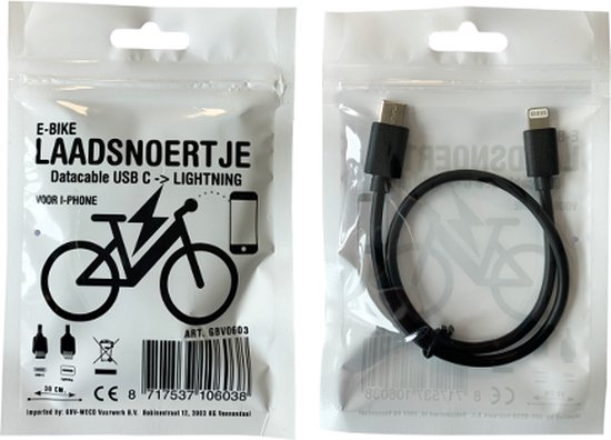 E-Bike laadsnoertje USB-C naar Lightning (GBV0603) voor IPhone | bol