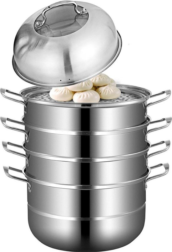 Homezie Stoompan | 5-laags ontwerp | RVS | Diameter 28 cm | Stoommandje ...