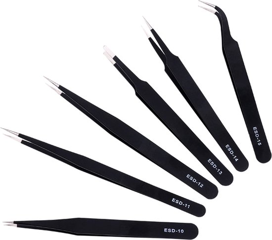 Set van 6 EDC Pincetten I Precisie Pincetten I RVS en Antistatisch I ...