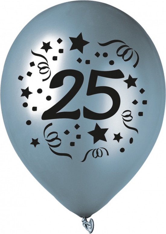 ballonnen Cijfer 25 30 cm latex zilver 5 stuks | bol.com
