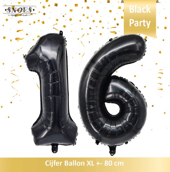 Ballon Numéro 16 Ans * Hourra 16 Ans Snoes Zwart * 80 cm Anniversaire ...