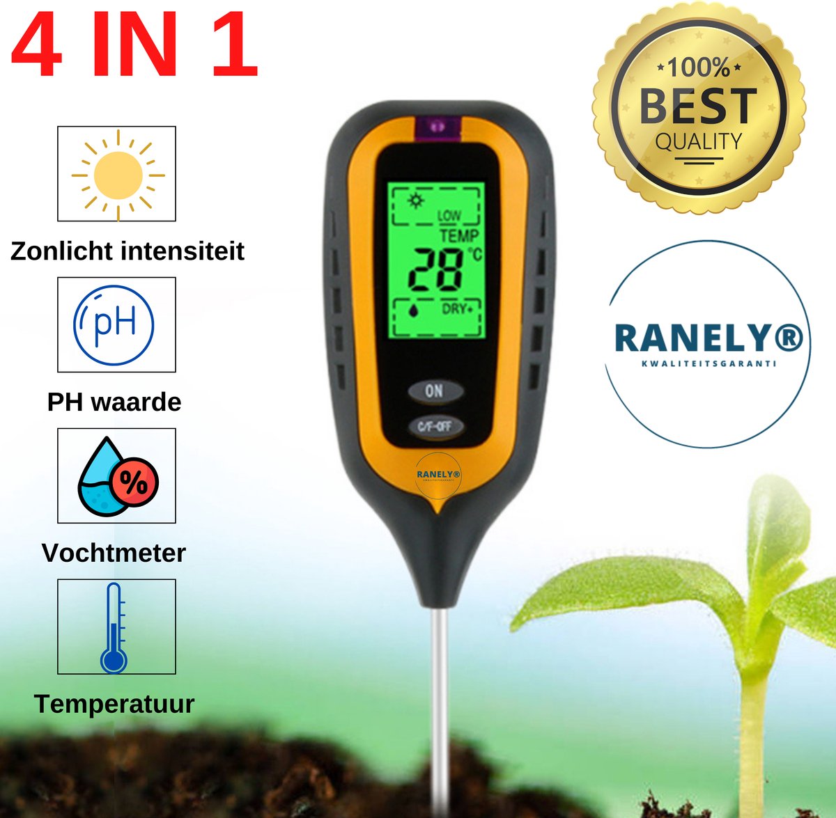 4 in1 Ph meter digitaal - Ph meter grond - PH meter - Grondmeter ...