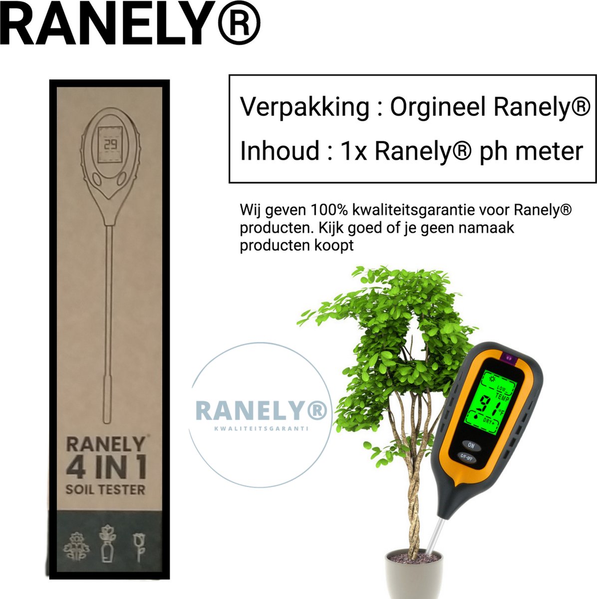 4 in1 Ph meter digitaal - Ph meter grond - PH meter - Grondmeter ...