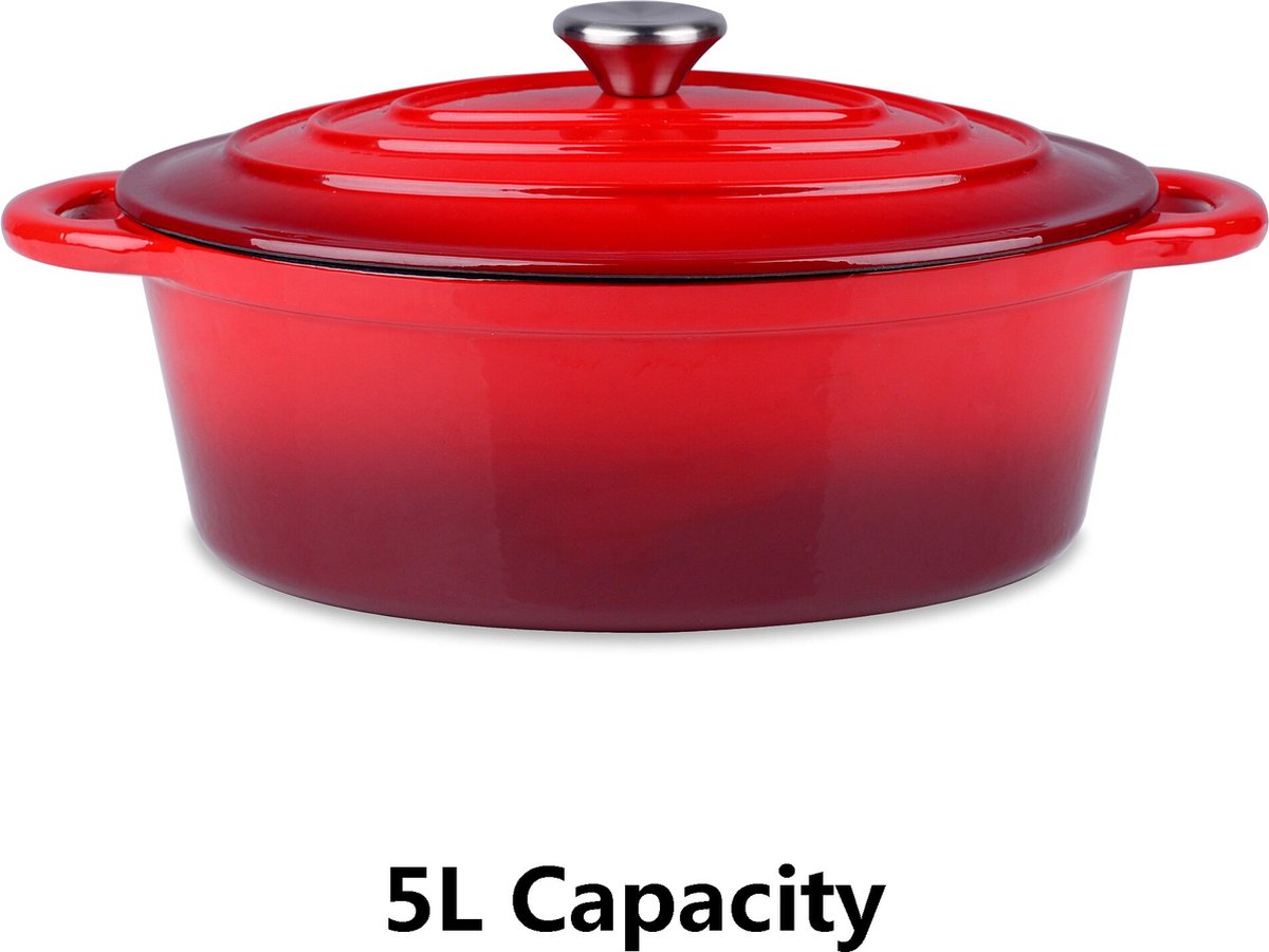 Soeppan - 5L - Braadpan - Gietijzeren Stoofpan - Ovaal - Klassiek Rood ...