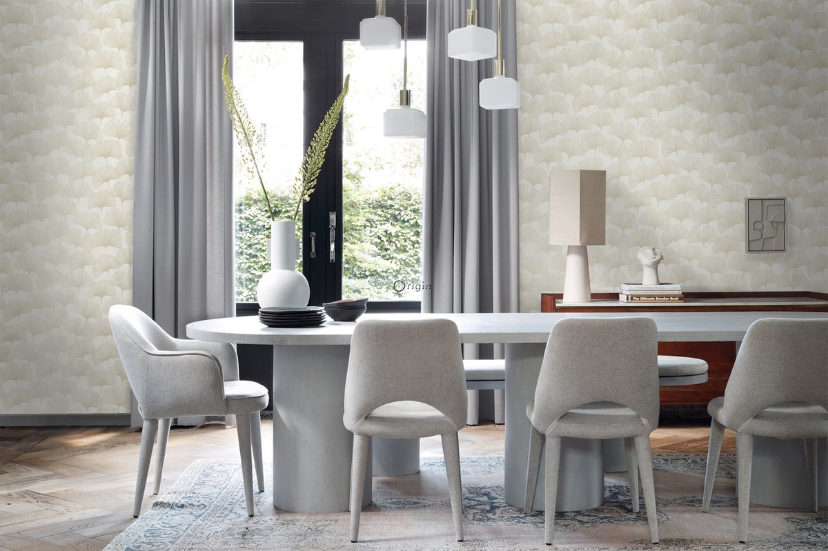 Origin Wallcoverings behang ginkgo bladeren beige en goud - 347730 - 0 ...