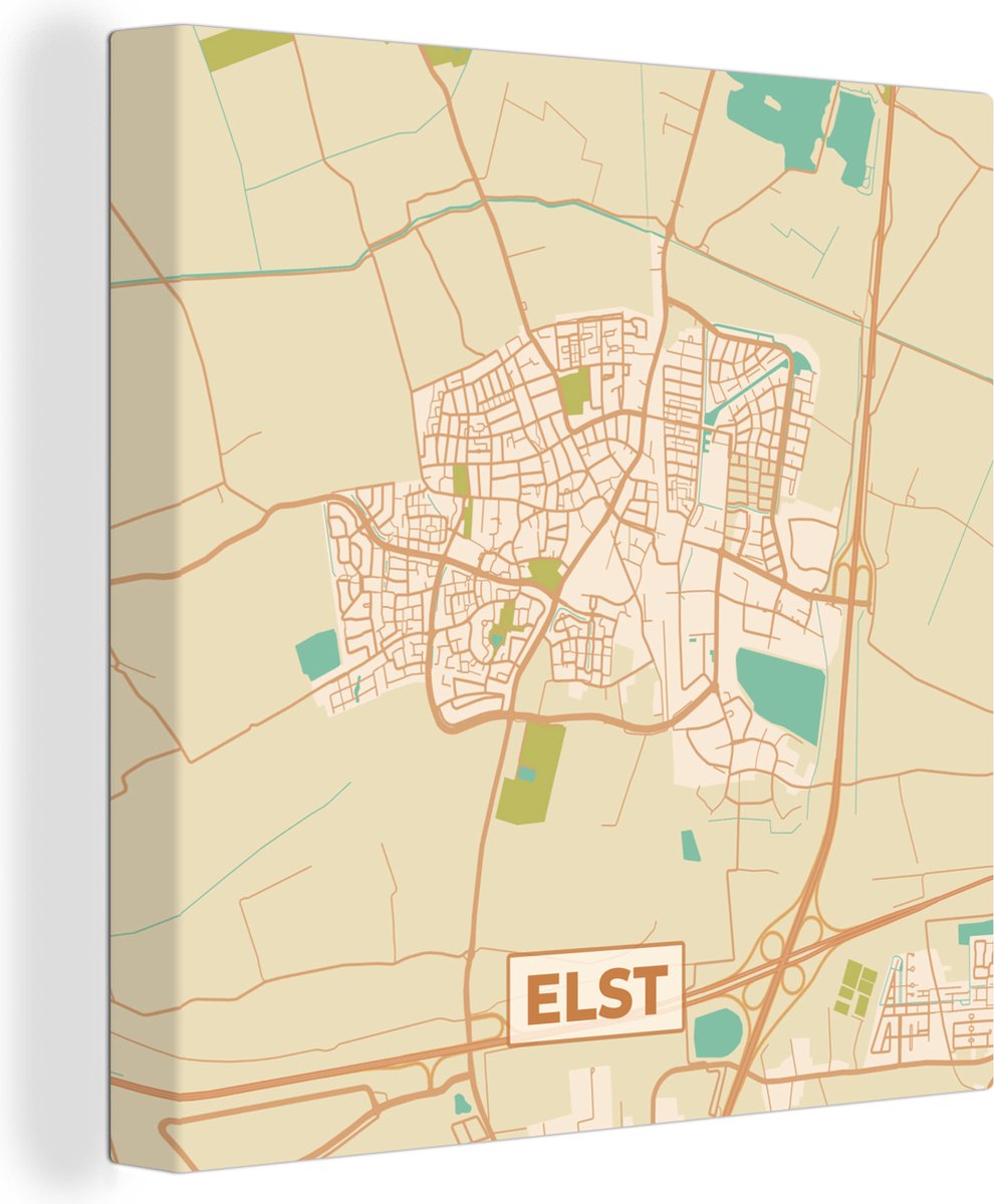 Canvas Schilderij Elst - Plattegrond - Kaart - Stadskaart - 90x90 cm ...