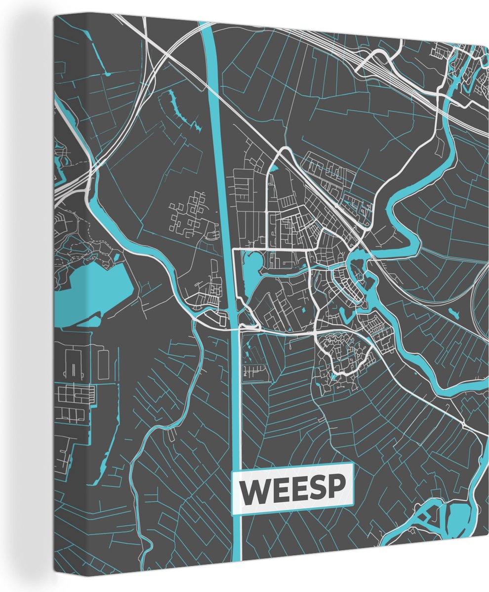 Canvas Schilderij Weesp - Plattegrond - Kaart - Stadskaart - 90x90 cm ...