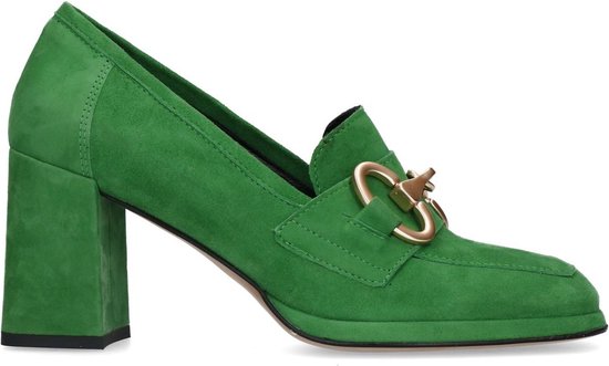 Manfield - Dames - Groene suède pumps met goudkleurige details - Maat ...