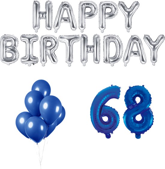 68 jaar Verjaardag Versiering Ballon Pakket Blauw & Zilver | bol