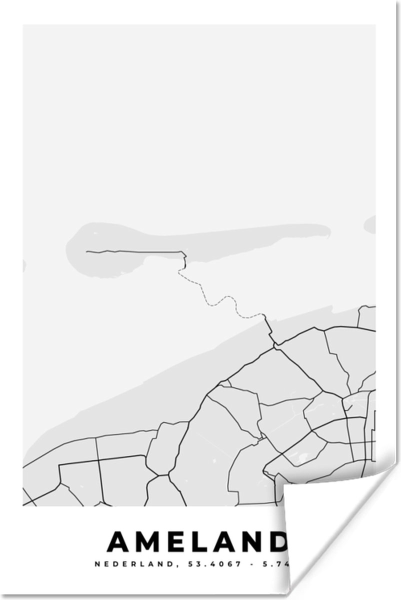 Poster Kaart - Ameland - Eiland - Stadskaart - Plattegrond - 40x60 cm ...