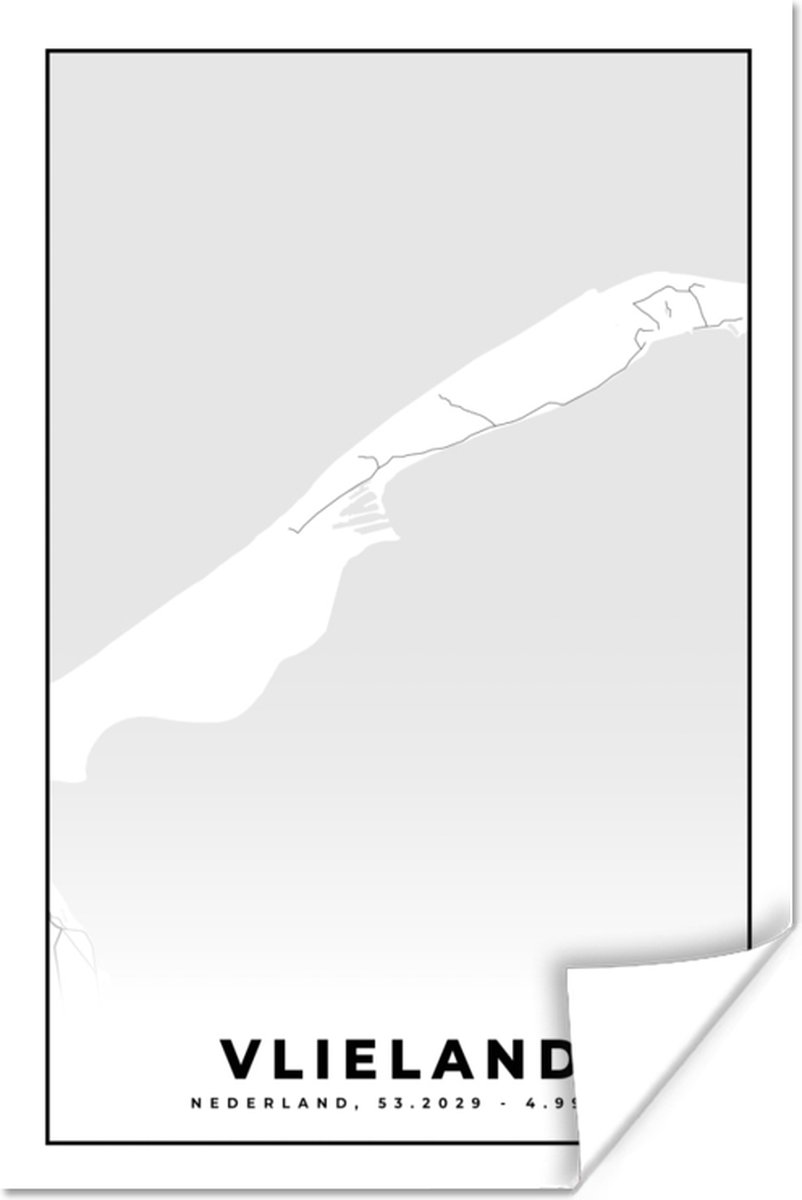 Poster Eiland - Kaart - Vlieland - Plattegrond - Stadskaart - 20x30 cm ...
