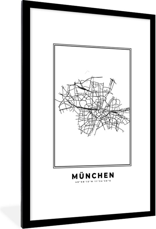 Fotolijst incl. Poster Zwart Wit- Stadskaart – Plattegrond – Duitsland ...