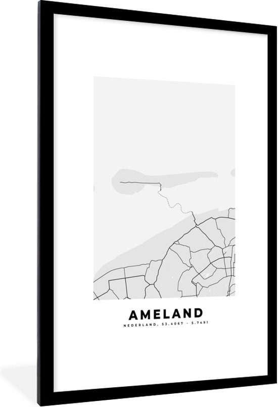 Fotolijst incl. Poster - Kaart - Ameland - Eiland - Stadskaart - Plattegrond - 80x120... | bol