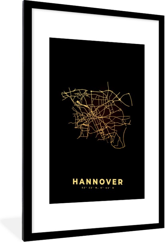 Fotolijst incl. Poster - Hannover - Goud - Kaart - Stadskaart ...