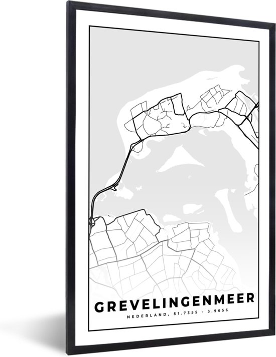 Fotolijst incl. Poster - Kaart - Grevelingenmeer - Stadskaart ...