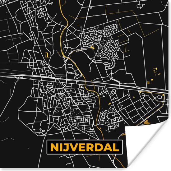 Poster Nijverdal - Black and Gold - Stadskaart - Plattegrond - Kaart ...
