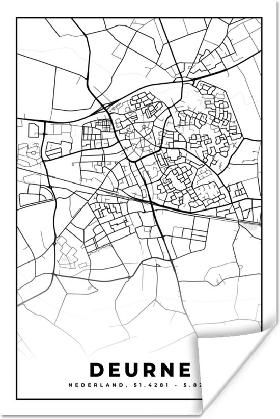 Poster Deurne - Stadskaart -Kaart - Plattegrond - Nederland - Zwart Wit ...