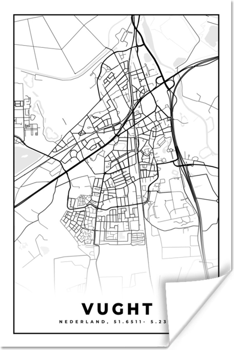Affiche Vught - City Map - Zwart Wit - Carte - Carte - Nederland ...