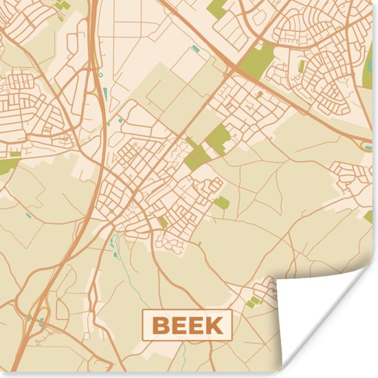 Poster Beek - Kaart - Plattegrond - Stadskaart - Vintage - 50x50 cm | bol