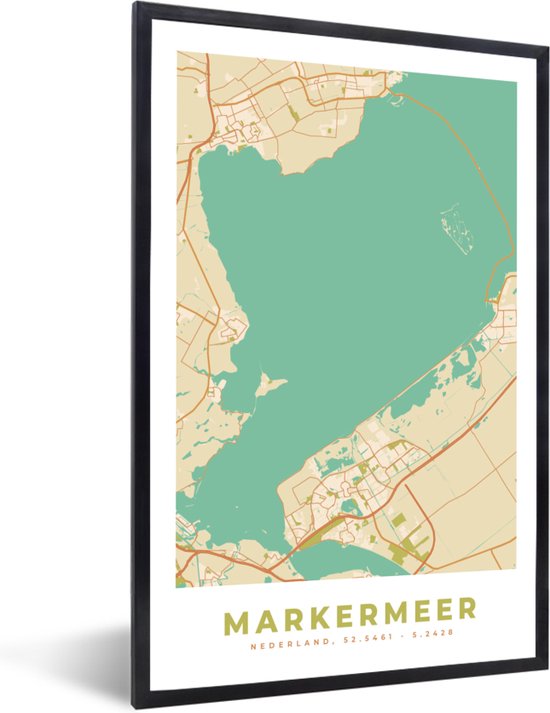 Fotolijst incl. Poster - Nederland - Markermeer - Plattegrond - Kaart ...