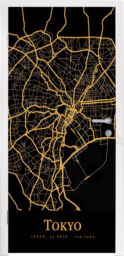 Deursticker Tokyo - Kaart - Goud - 80x215 cm - Deurposter | bol