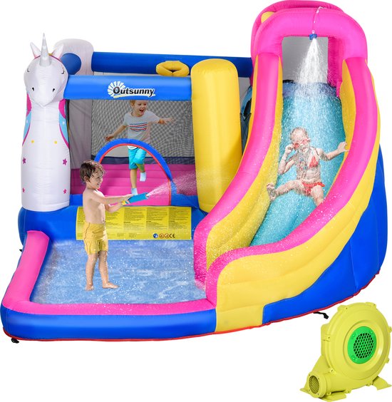 Outsunny Opblaasbaar springkasteel met glijbaan speelkasteel ...