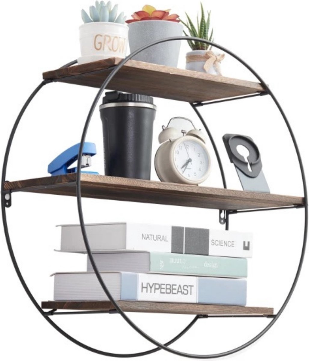 Pico NL® Houten Wandrek Rond - Wandkast Industrieel - Wandplank - Bruin ...