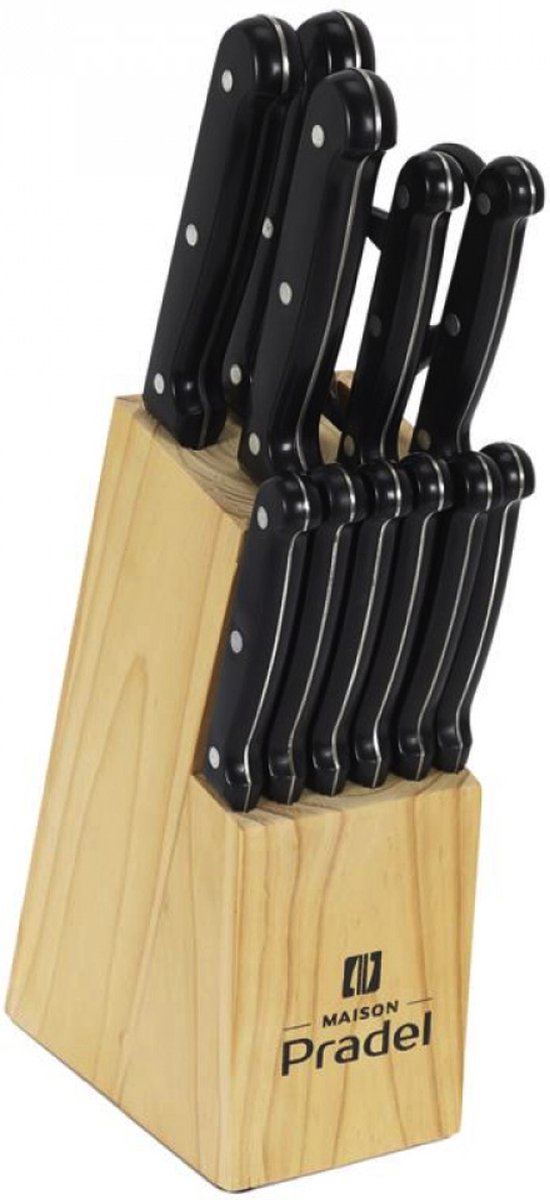 Messenset met Blok - 13-delig - 11 messen + Schaar + Messenblok Hout ...