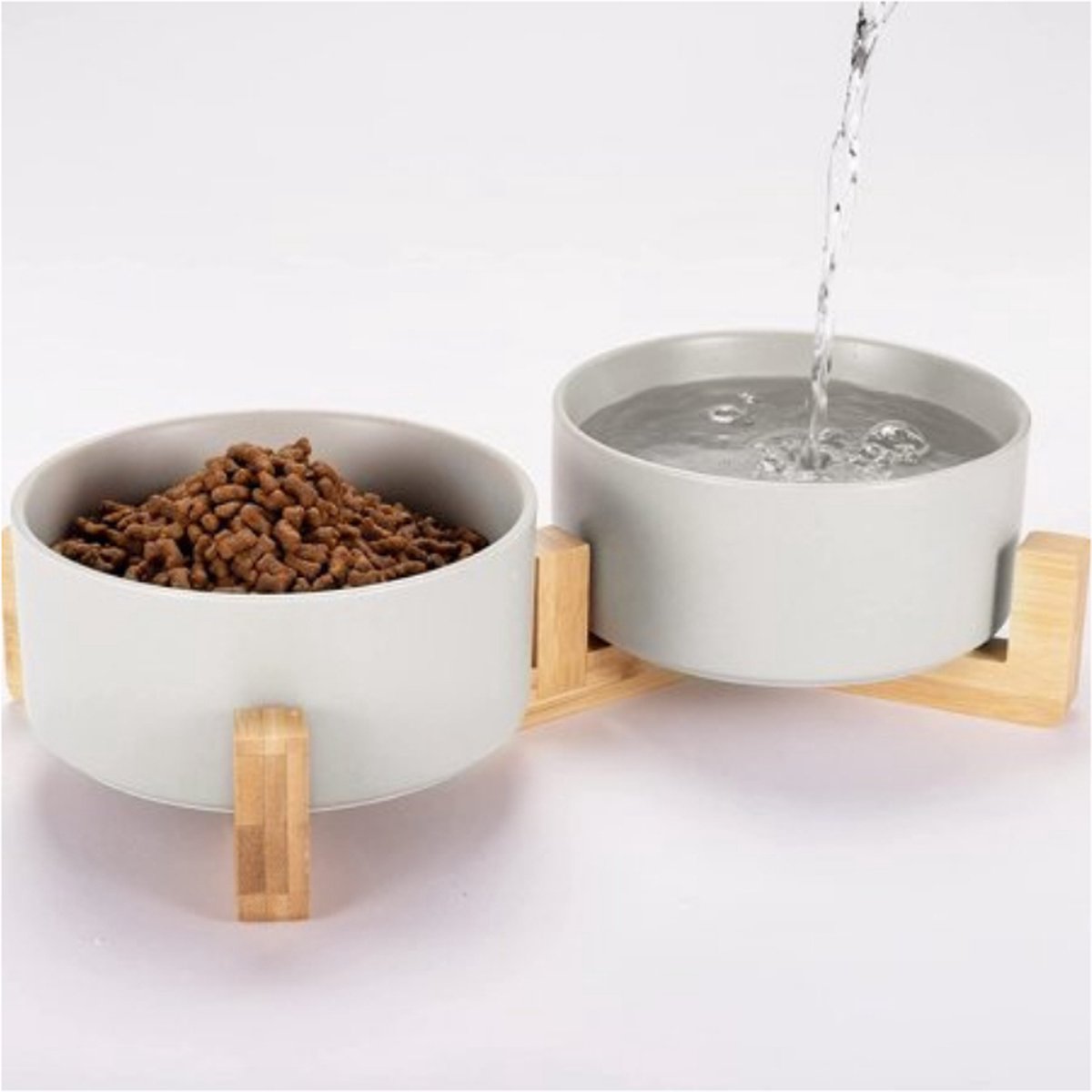 Keramische Voerbak - 2 voerbakken - voor Katten & Honden met Houten ...