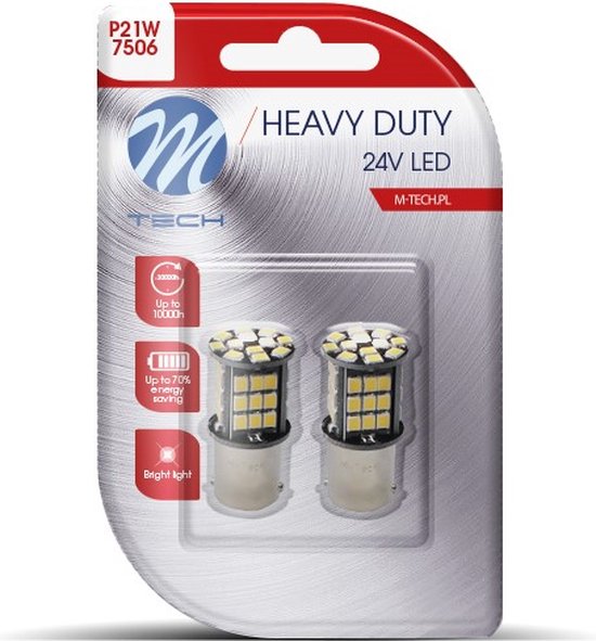 M-Tech LED BA15s P21W 24V - Heavy Duty - 48 Led diode - Wit - Set ...