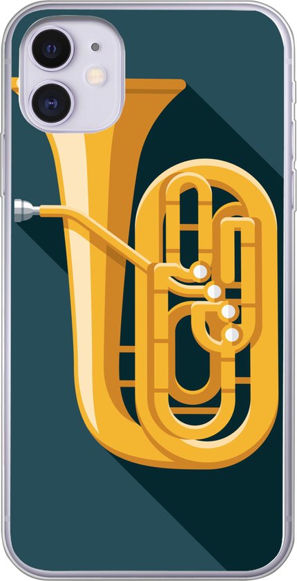 iPhone 11 hoesje - Een pictogram tekening van een gouden tuba - Siliconen Telefoonhoesje | bol.com