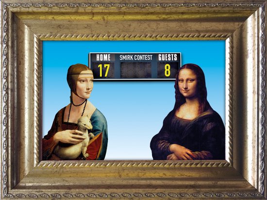 Grappige kunst in het klein - smirk contest tussen Mona Lisa en De dame ...