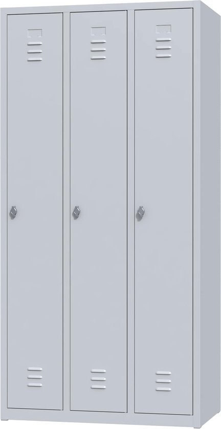 Metalen lockerkast grijs - 3 deurs 3 delig - met slot - 180x88,5x50 cm ...