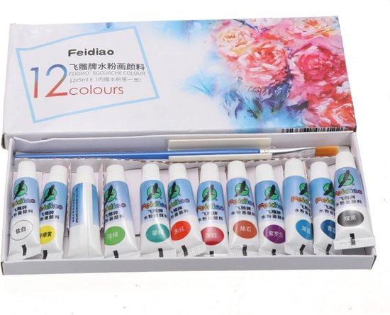 Acrylverf Set mini 12 kleuren inclusief kwast (12 x 5ml) | bol