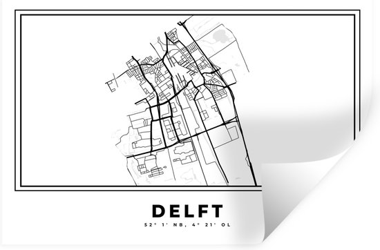 Muurstickers - Sticker Folie - Plattegrond – Delft – Zwart Wit ...