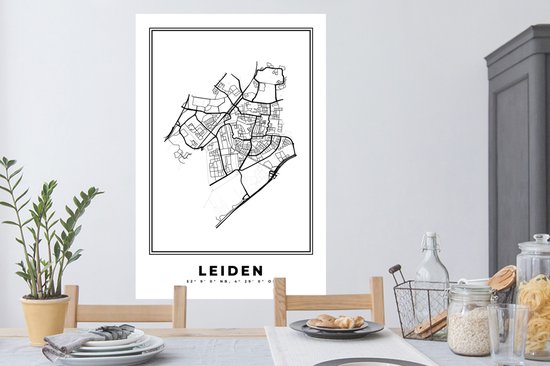 Muurstickers - Sticker Folie - Plattegrond – Leiden – Zwart Wit ...