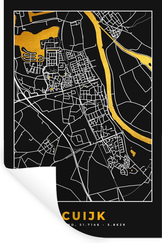 Muurstickers - Sticker Folie - Cuijk - Goud - Stadskaart - Plattegrond ...