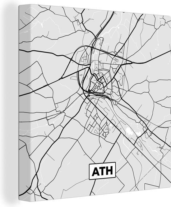Toile Peinture City Map - Zwart Wit - Carte - Ath - België - Carte ...