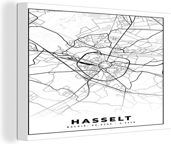 Canvas Schilderij Stadskaart – Plattegrond – België – Zwart Wit ...