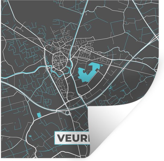 Muurstickers - Sticker Folie - Stadskaart – Grijs - Kaart – Veurne ...