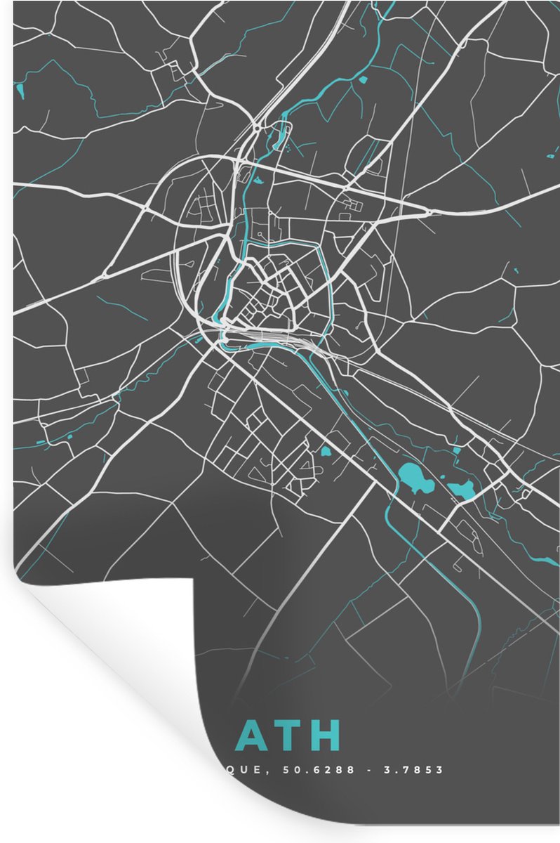 Muurstickers - Sticker Folie - Stadskaart – Grijs - Kaart – Ath ...