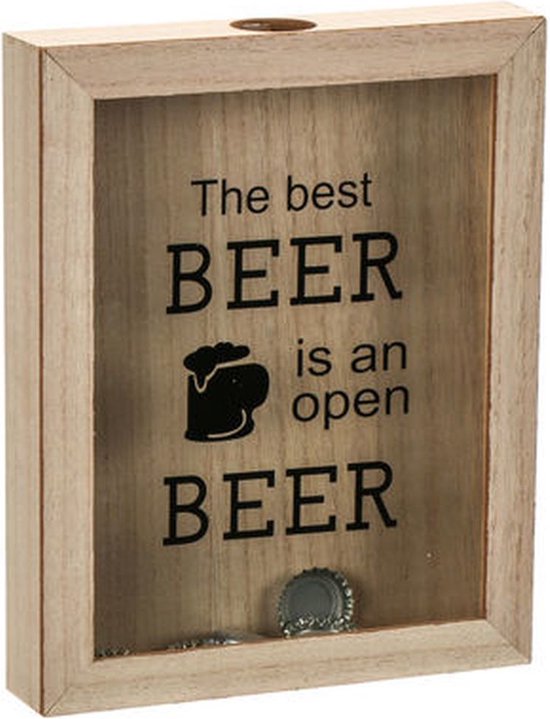 Spaarpot voor bierdopjes "The Best Beer Is An Open Beer" - Lichtbruin ...