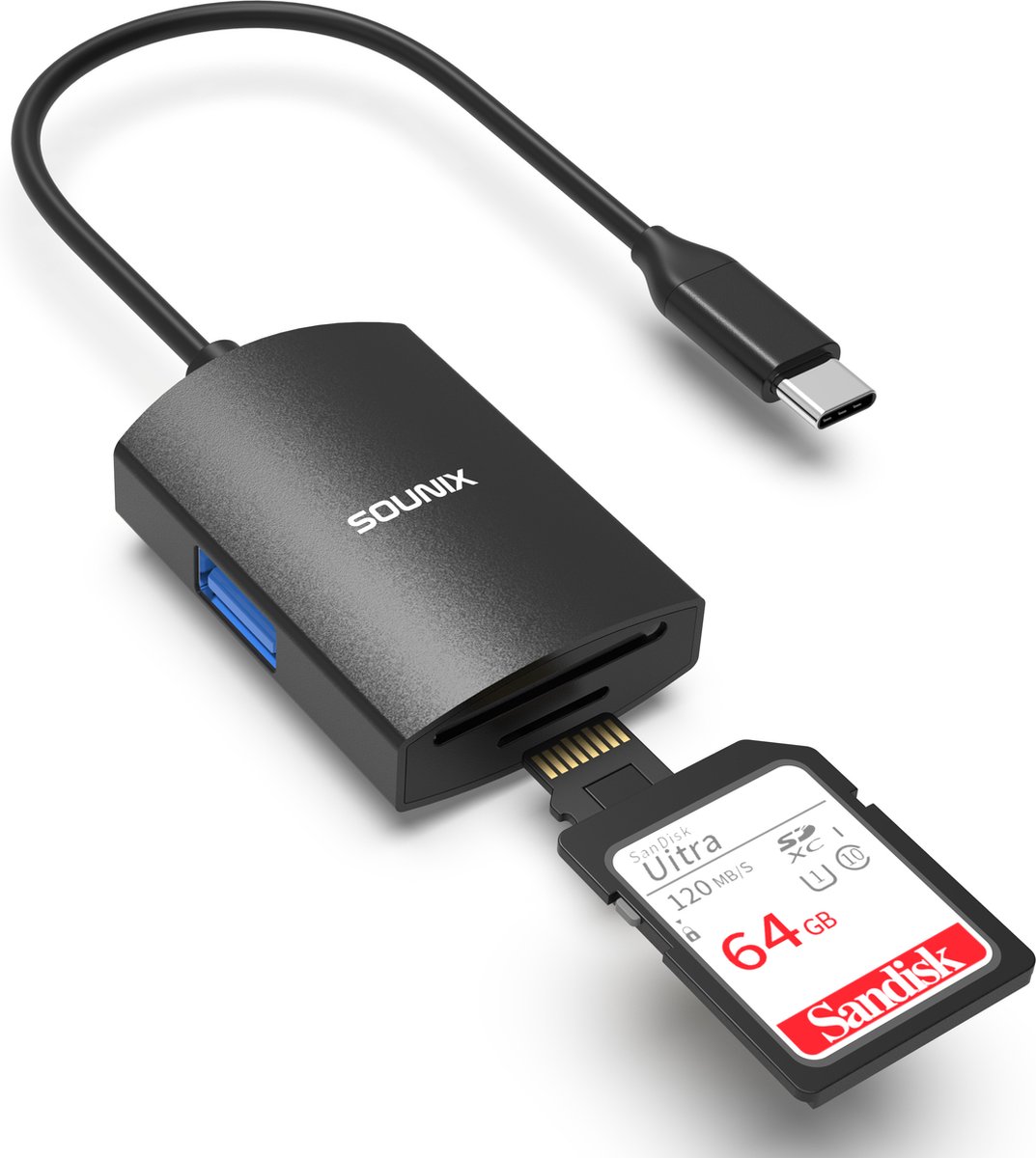 Sounix 3 in 1 USB C Kaartlezer - USB 3.0 - 5 Gbytes/s - Cardreader voor ...