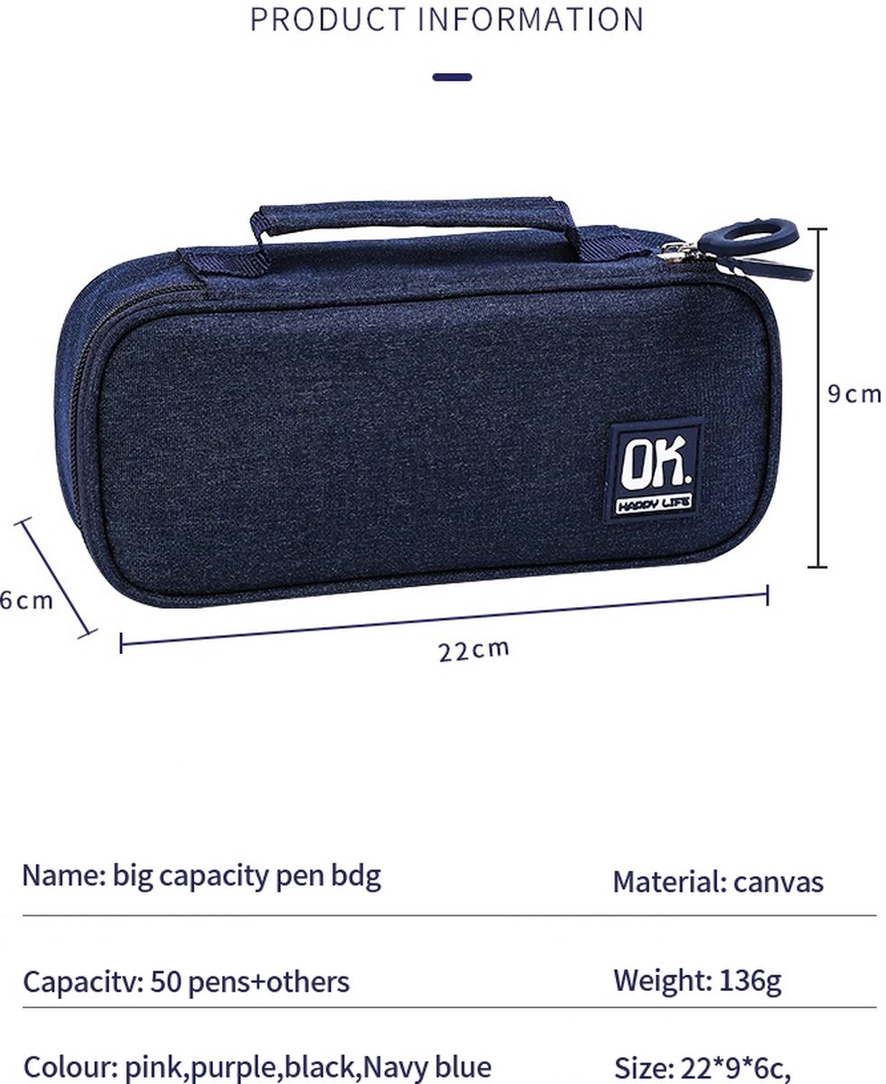 Blauwe etui | Pennenzak voor schoolgerief | 50+ pens etui | Met 1 ...