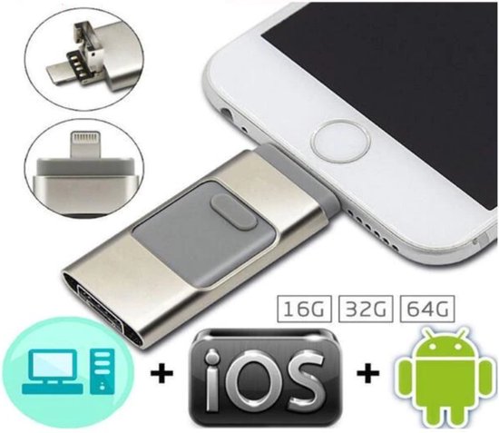 4-in-1 OTG iFlash Drive - 32 GB - USB 3.0 - Mini Pen Drive - Zilver | bol