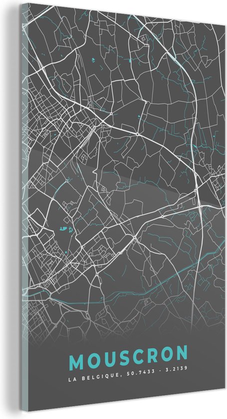 Glasschilderij - Kaart – Plattegrond – Stadskaart – Mouscron – België ...