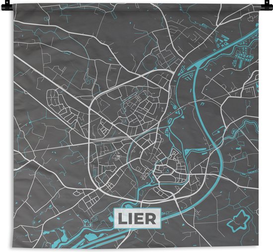 Wandkleed - Wanddoek - België – Lier – Stadskaart – Kaart – Blauw ...