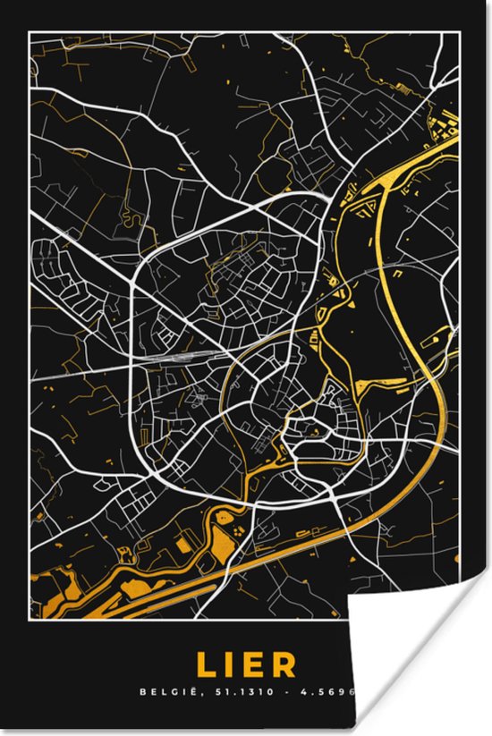 Poster Lier - Kaart - Plattegrond - Goud - Stadskaart - 60x90 cm | bol