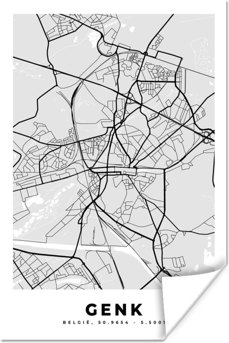 Affiche België – Genk – City Map – Plan – Zwart Wit – Plan d'étage ...